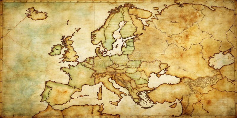 Aged Map Depicting European Regions and Coastal Features. Generative AI ...