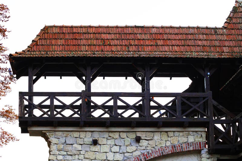 Aged Medieval Balcony View Point Building Stone Material with Wooden ...