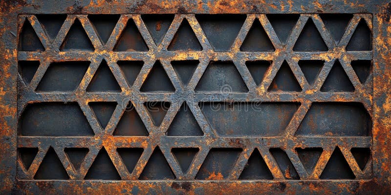 Aged Metal Grate with a Repeating Triangular Pattern, Covered in Rust ...