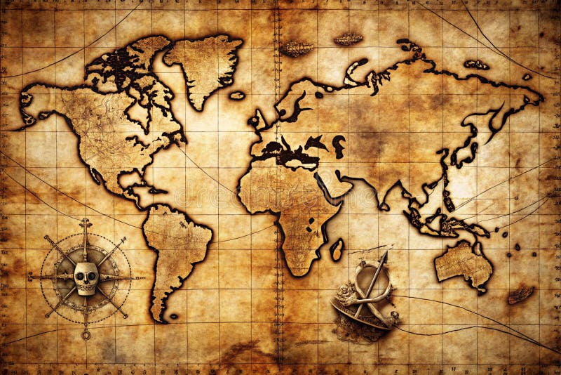 Aged Nautical Pirates Map Illustration Stock Illustration ...