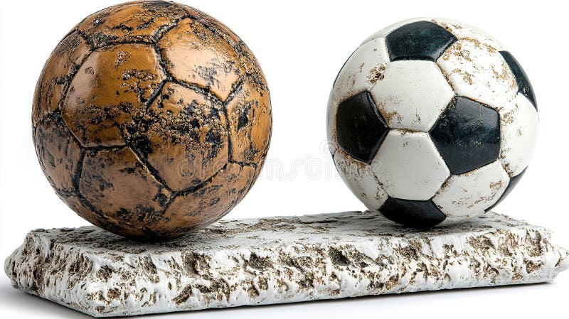 Aged New Soccer Balls on Stone Base, Trophy, Studio Stock Illustration ...