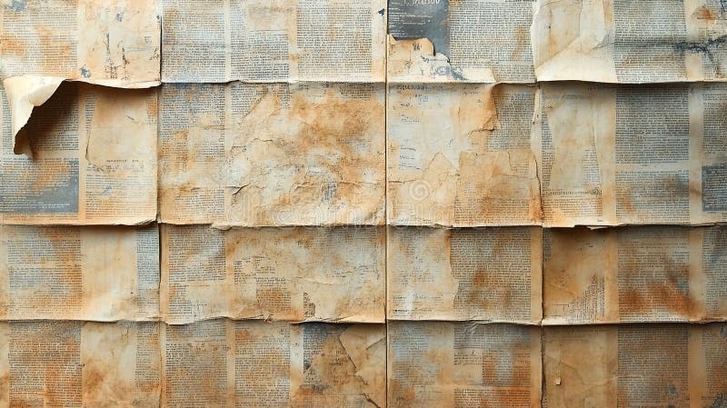 Aged Newspaper Collage Texture Background with Crumpled, Stained, and ...