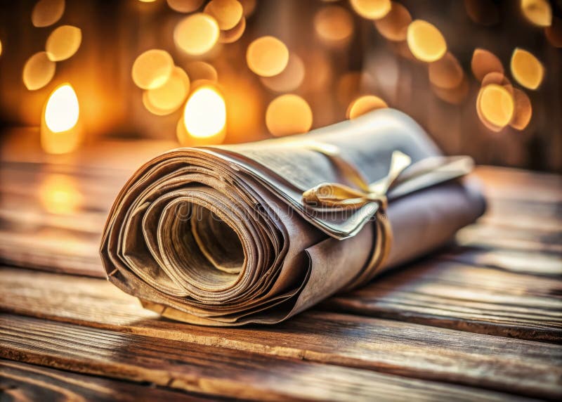 Aged Newspaper Roll on Rustic Wood a Detailed Image for Editorial and ...