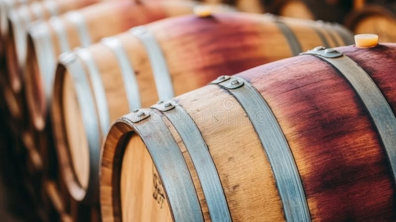 Aged Oak Wine Barrels in a Row Traditional Winemaking Cellar Storage ...