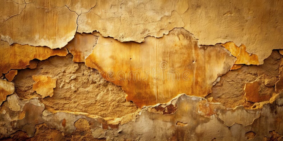 Aged Ochre Wall Texture Flaking Plaster and Eroded Surface. Generative ...