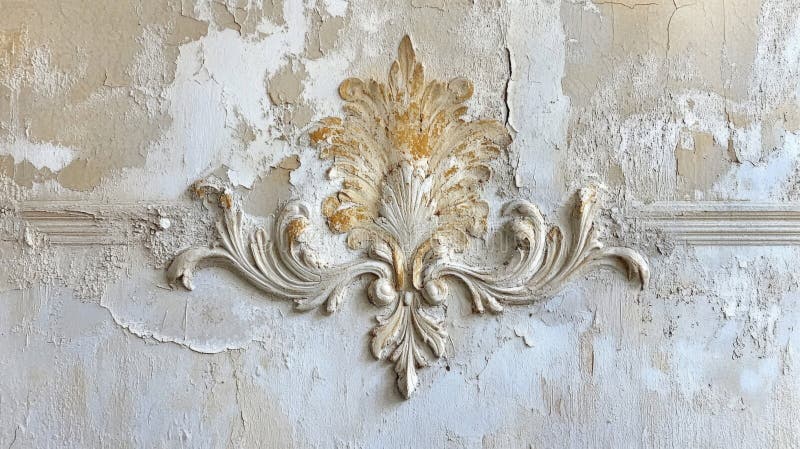 Aged Ornate Wall Decor with Gold Leaf Design Stock Illustration ...