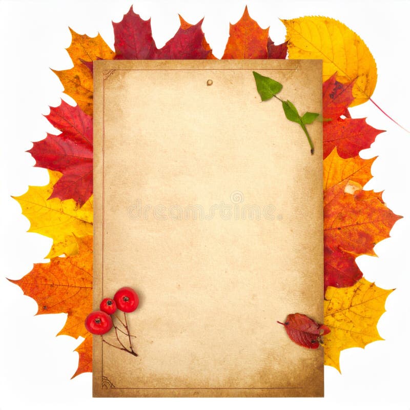 Aged Paper with Autumn Leaves Border Stock Illustration - Illustration ...