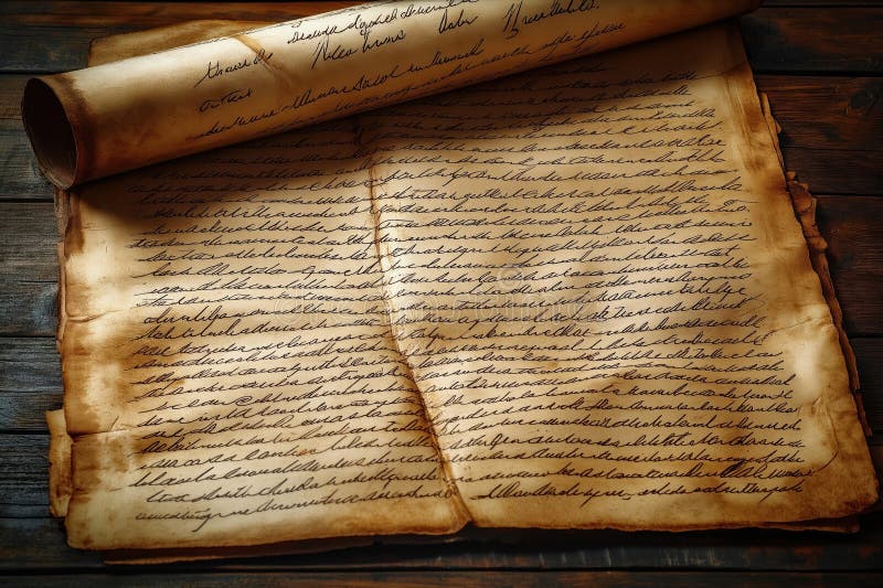 Aged Paper Document Unfolds Revealing Vintage Handwritten Text. Old ...