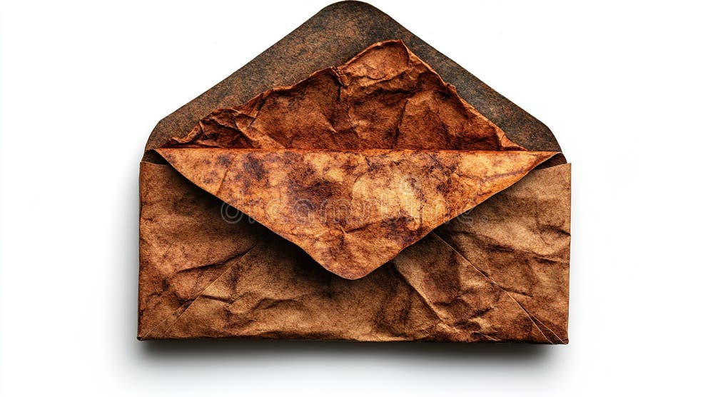 Aged Paper Envelope, Opened, White Background, Crumpled, Nostalgic ...