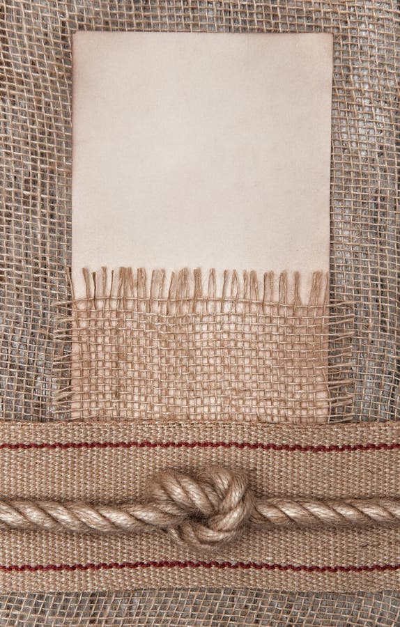 Burlap Background with Sacking Ribbon, Metal Chain and Rope Stock Photo ...