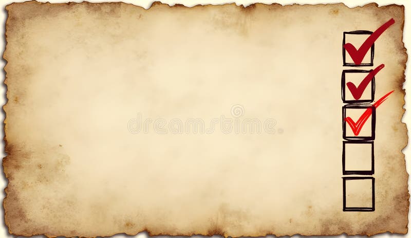 Aged Paper with Three Red Checkmarks Indicating Completion on the ...