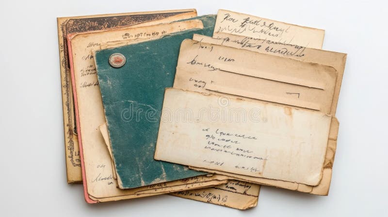 Aged Papers and Letters Stack Faded Handwriting on Worn Documents AI ...