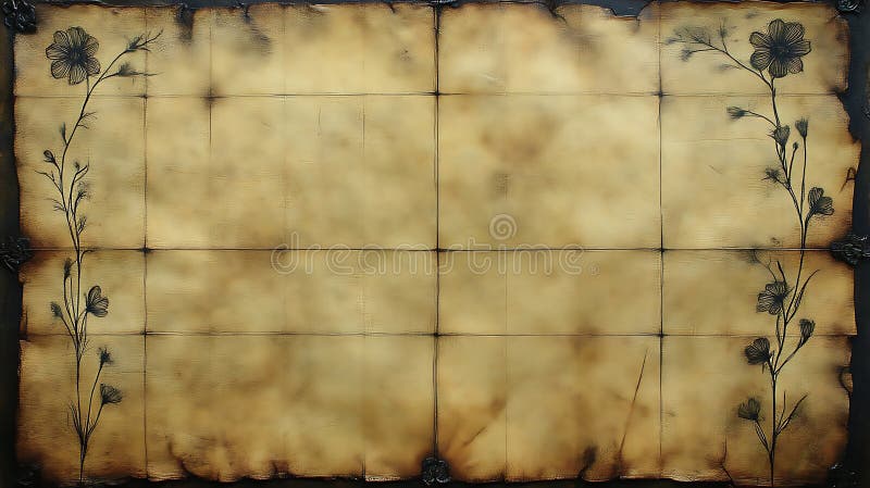 Aged Parchment Decorated with Floral Designs Stock Photo - Image of ...