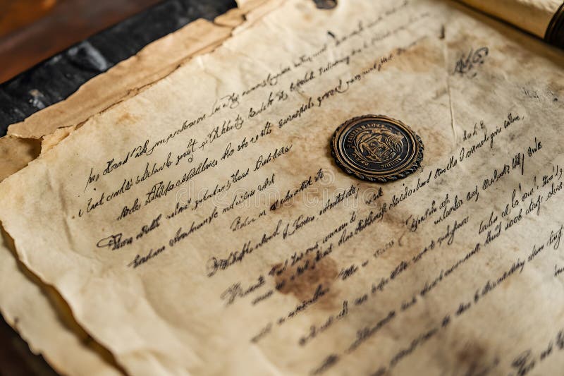 An Aged Parchment Document with a Wax Seal. Stock Illustration ...