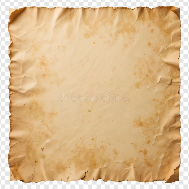 Aged Parchment Paper with Torn Edges on Transparent Background Stock ...