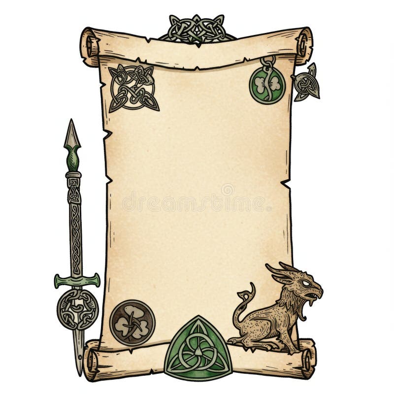 Aged Parchment Scroll with Dragon and Celtic Knots Stock Illustration ...