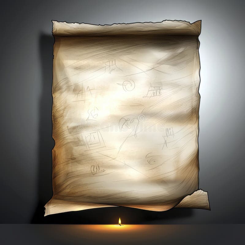 Aged Parchment Scroll with Flame Illumination Stock Illustration ...