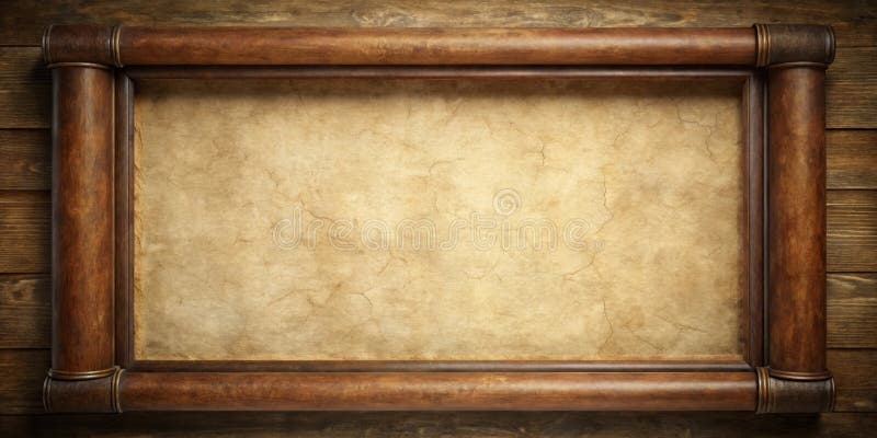 Aged Parchment Scroll Framed in Dark Wood, Ideal for Antique Design and ...