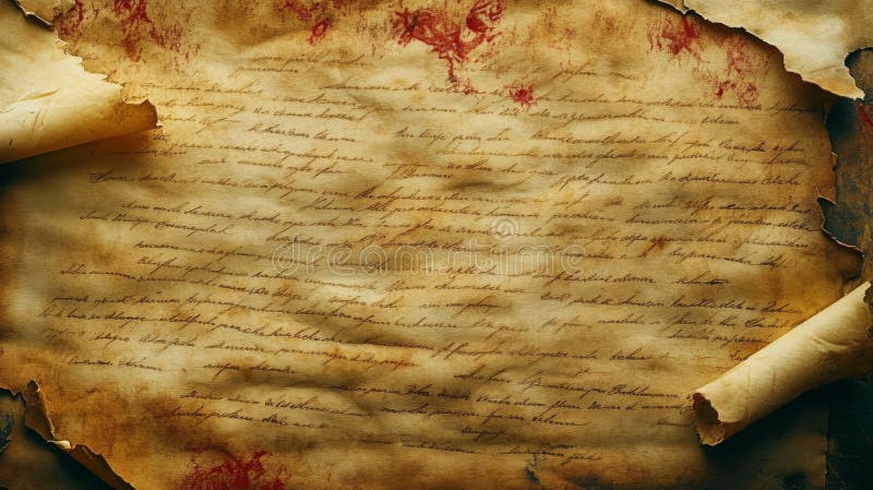 Aged Parchment Scroll with Red Stains and Text Stock Illustration ...