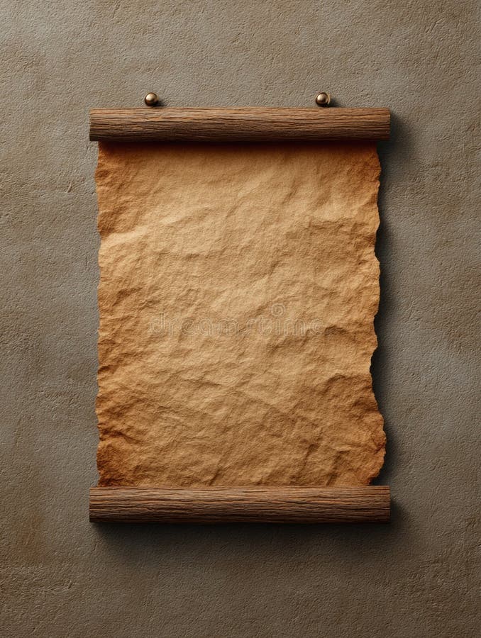 Aged Parchment Scroll: Rustic Wooden Frame, Textured Paper Stock ...