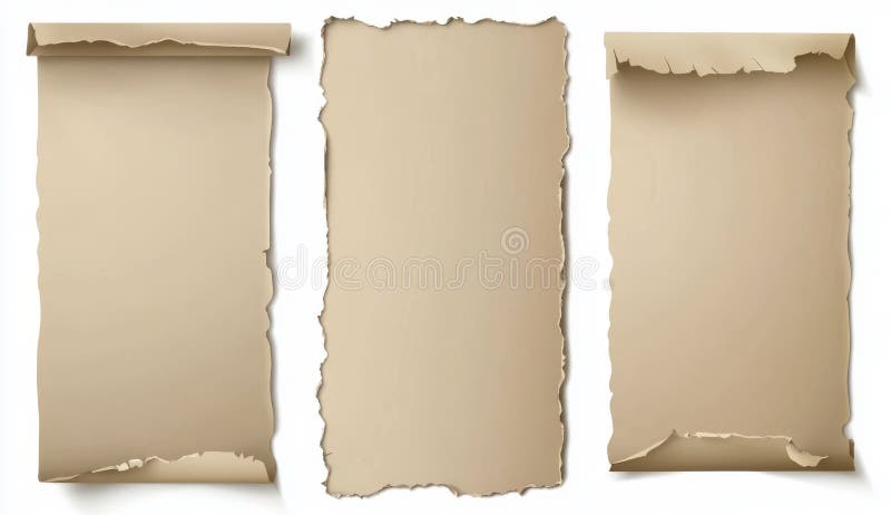 Aged Parchment Scroll Set Tan Paper Textures Isolated on White Stock ...