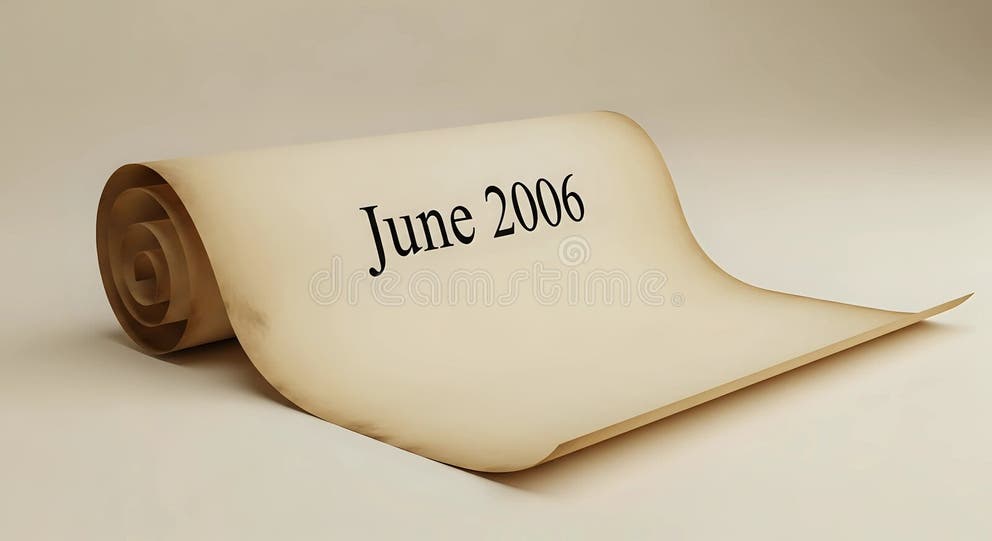 Aged Parchment Scroll Unrolling Displaying June 2006 Date on Neutral ...