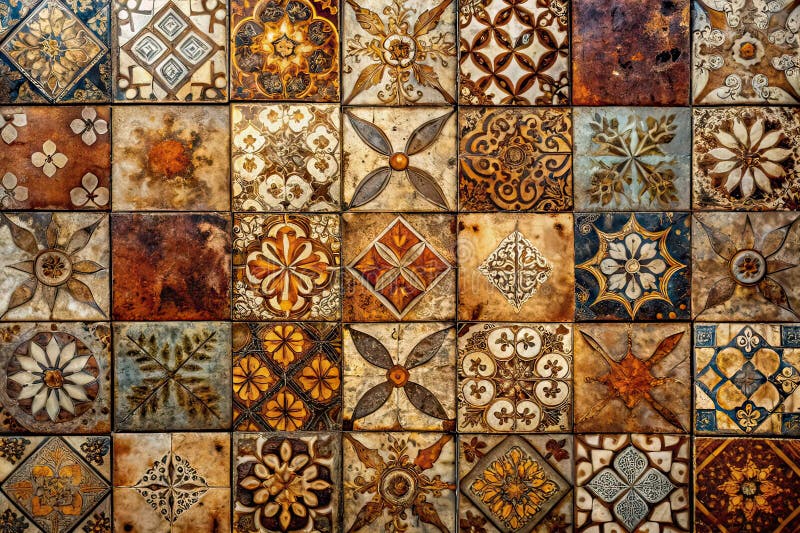 Aged Patchwork Tile Wall Silhouette a Vintage Design Element for ...
