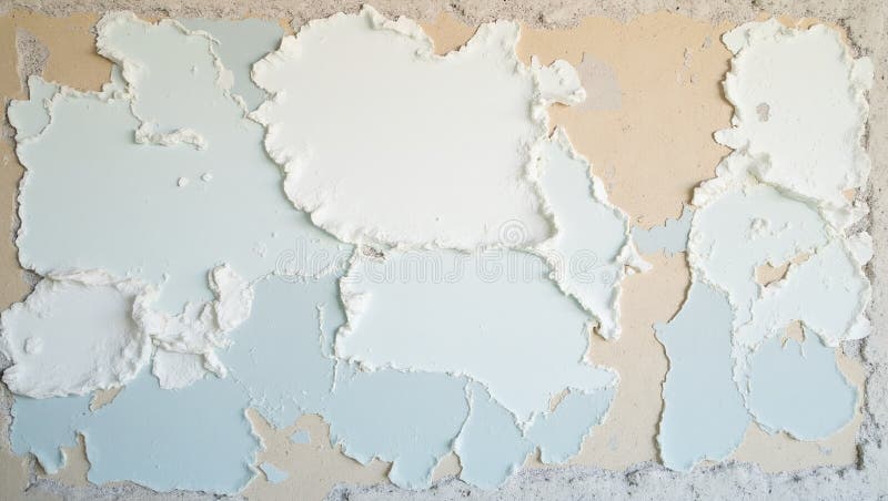 Aged Plaster Wall with Peeling Paint in White Pale Blue and Beige Rough ...