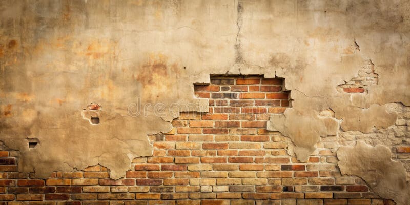 Aged Plaster Wall Reveals Underlying Brickwork, Showing Time S Gradual ...