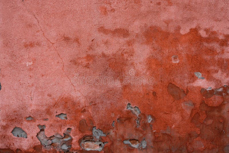 Aged Red Stucco Wall with Weathered Texture Stock Image - Image of ...