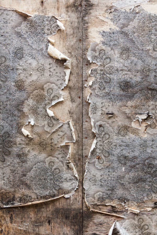 Aged Room Wall Background with Torn Vintage Wallpaper. Stock Image ...