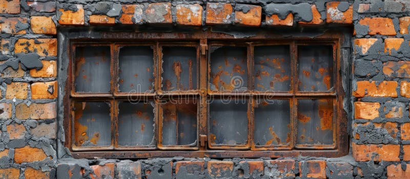 Aged Rusted Window with Bars on Brick Wall Stock Photo - Image of ...