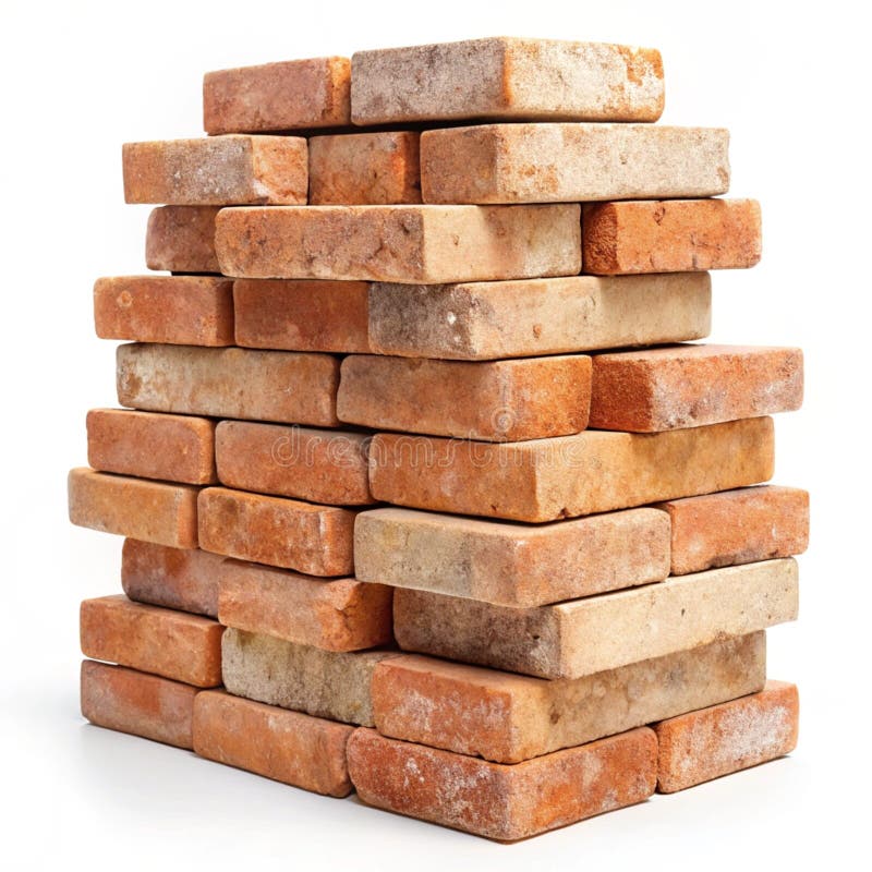 Old Weathered Stack of Bricks Isolated on White Stock Illustration ...