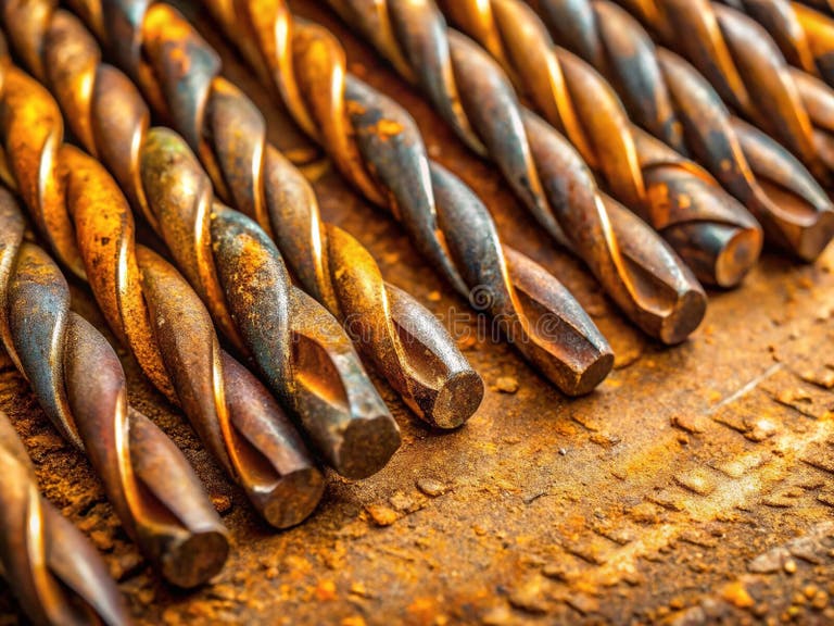 Aged Rusty Twist Drill Bits on Weathered MDF a CloseUp of Worn Tools ...