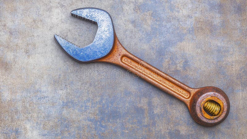 Aged Rusty Wrench Blue Paint Grunge Surface Stock Photos - Free ...