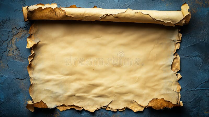 Aged Scroll Rolled Out on Textured Blue Surface Stock Illustration ...