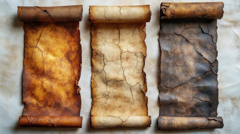 Aged Scrolls with Cracked Leather Texture on White Background Stock ...