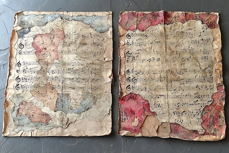 Aged Sheet Music with Floral Decor on a Gray Surface Stock Image ...