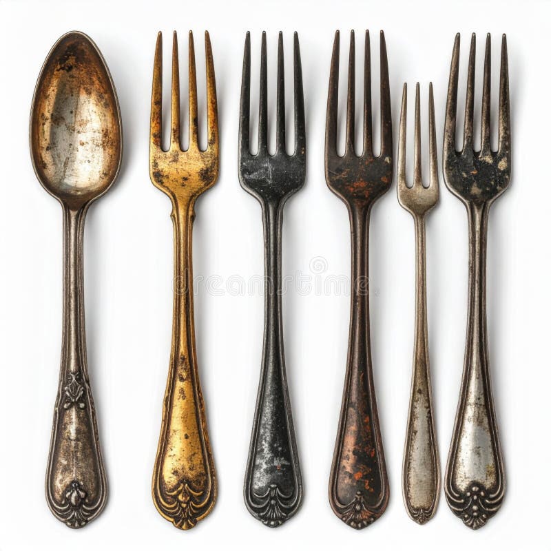 Aged Silverware Set on White Background Stock Illustration ...