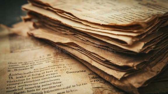 Aged Stack of Antique Papers with Yellowed Pages Stock Illustration ...
