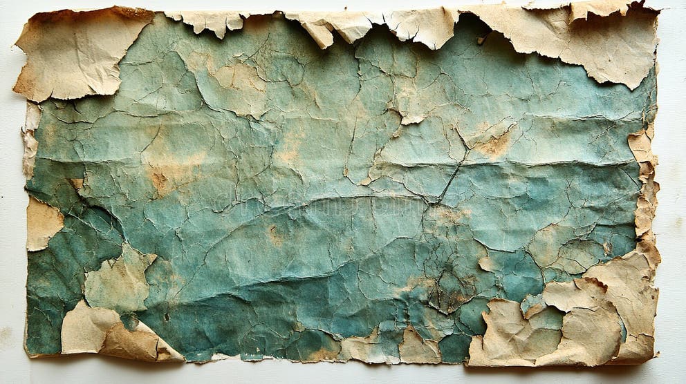 Aged Teal Paper Texture, Torn Edges, White Background, Grunge Design Element Stock Illustration ...