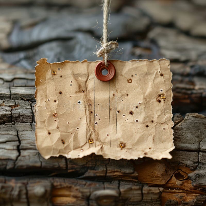Aged, Textured Paper with Patterned Holes Hangs from a Wooden Post in ...