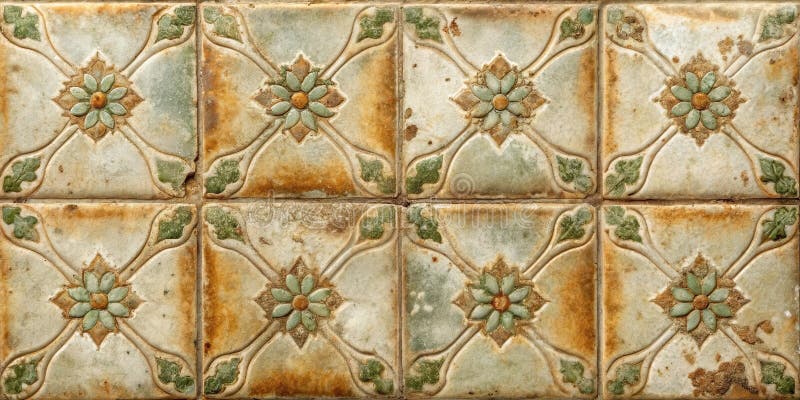 Aged Tile Surface with Intricate Floral Pattern and Rustic Charm ...