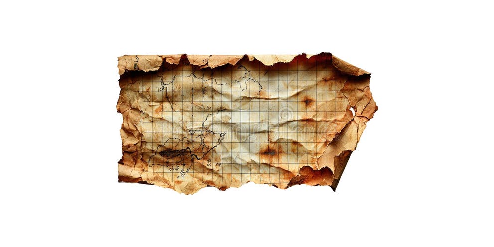 Aged Treasure Map on Gridded Paper Isolated on Transparent Background ...