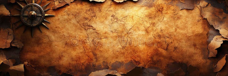 Aged Treasure Map on Parchment Paper with Compass Rose Navigation ...