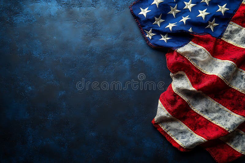 Old United States Flag on Dark Blue Textured Background with Room for ...