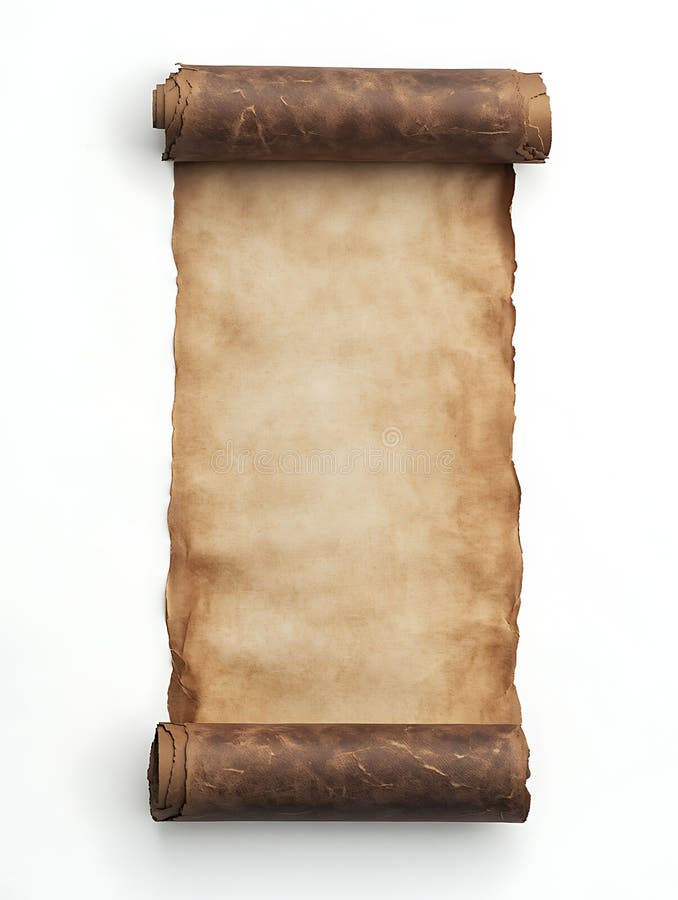 Aged Vintage Paper Scroll with Rustic Edges on White Background Stock ...