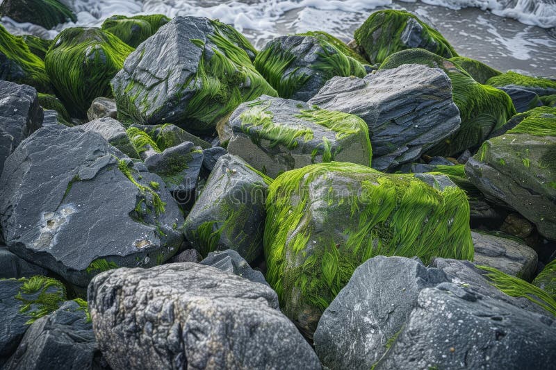 Aged and Weathered Rocks Covered in Green Moss Near the Ocean, Moss ...