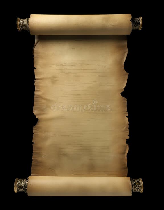 Aged, Weathered Scroll Unfurled on a Dark Backdrop, with Copy Space for ...