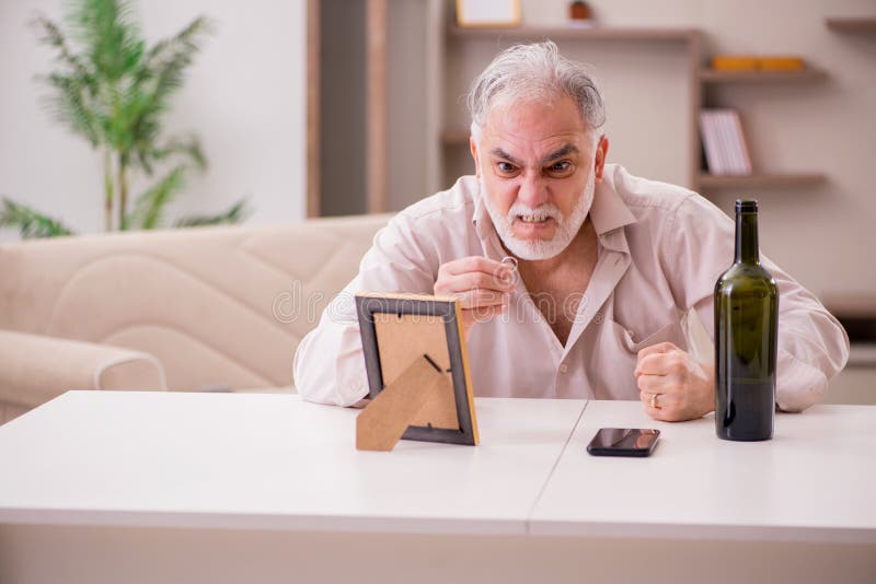 Old Widower Drinking Alcohol at Home Stock Photo - Image of beer ...